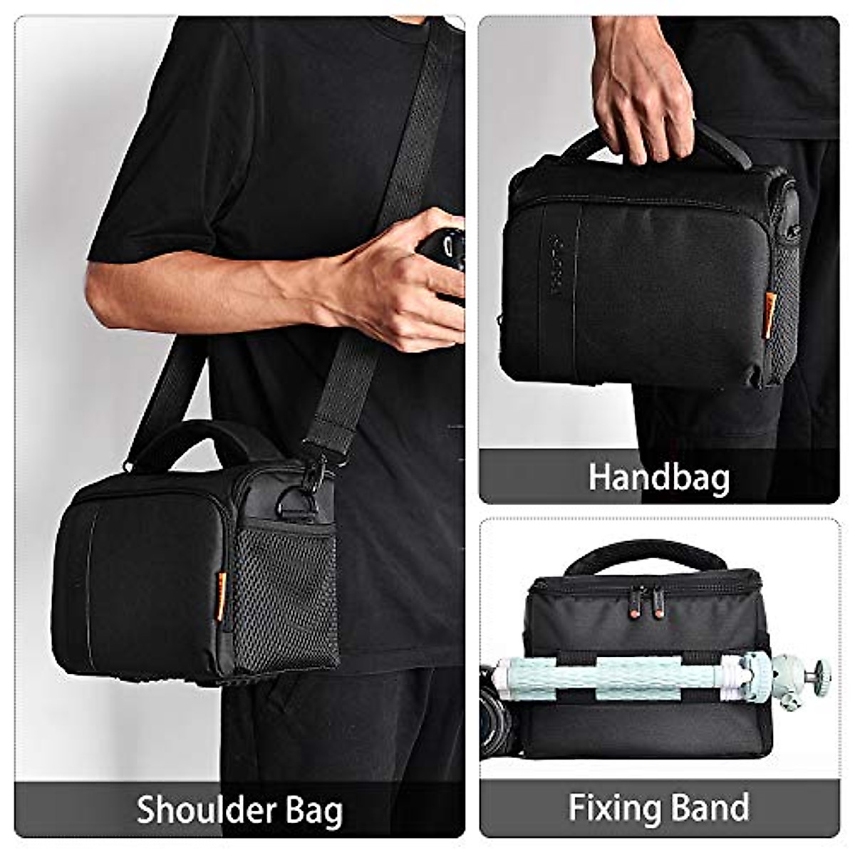 FOSOTO Waterproof (with Rain Cover) Shoulder Camera Case Bag Compatible for Nikon D5600 D750 D3300 Canon Rebel SL2 T7i EOS 80D 60D Sony A77II a68 a99II Travel DLSR SLR Camera Bags