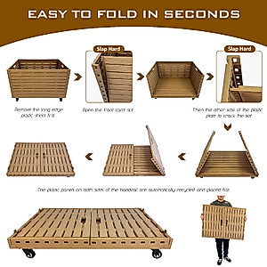 Collapsible Rolling Crate on Wheels, 440lbs Capacity Foldable Storage Bins Heavy Duty Plastic Furniture Moving Dolly Cart for Travel Shopping Luggage Office Use with Removable 360° Rotation Wheels