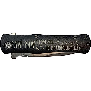 PawPaw - I Love You to The Moon and Back Stainless Steel Folding Pocket Knife with Clip, Black