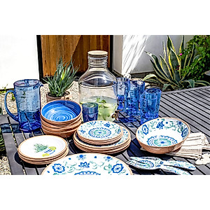 TarHong Rio Turquoise Floral Bowl, 8" x 2.2", 43.3 oz, Melamine, Set of 6