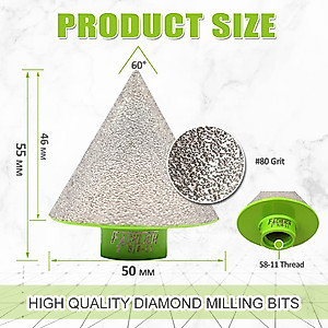 FACHLICH Diamond Cone Tile Bit - 2" Beveling Chamfer Bit 50mm for Enlarging Chamfering Milling Holes in Porcelain Tile Ceramic Marble