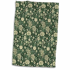 3D Rose William Morris Cherwell Chintz Pattern in Forest Green and Buttermilk Hand Towel, 15" x 22", Multicolor
