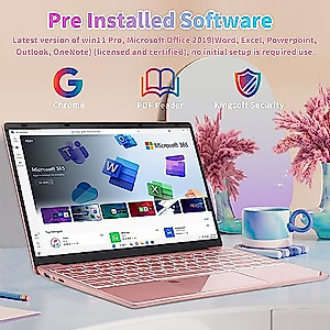 【Win 11 Pro/Office 2019】 4K Laptop 14" Narrow Bezel UHD (3840x2160) IPS Display, Celeron N5095 CPU, 16GB RAM, 512GB SSD, Color Backlit KB, Fingerprint Reader, WiFi, HDMI, Rose Gold(16G+512G)