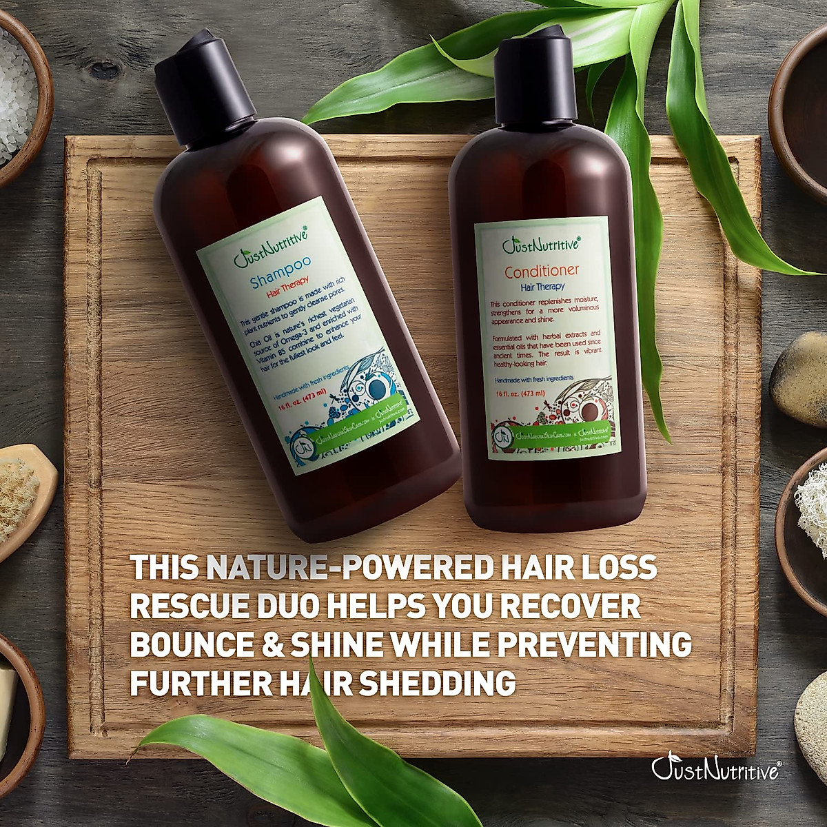 Hair Loss Therapy Shampoo & Conditioner | Hair Loss products for Thinning Hair | Hair Growth products for Men and Woman | Just Nutritive | 16 Oz