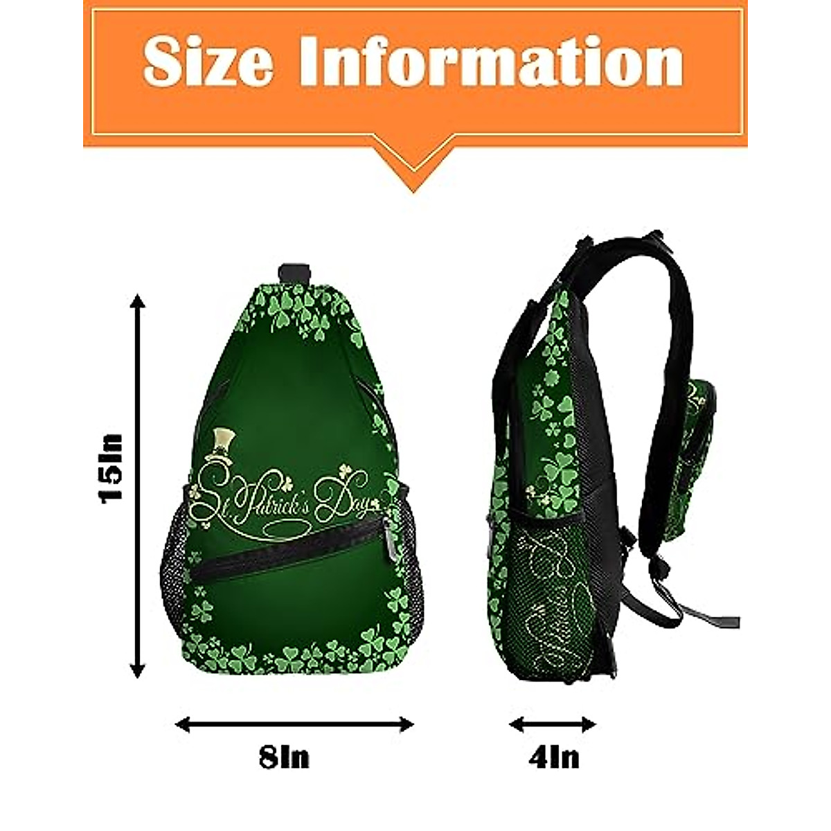 Sling Backpack, St. Patrick's Day Lucky Shamrock Spring Clover Green Waterproof Lightweight Small Sling Bag, Travel Chest Bag Crossbody Shoulder Bag Hiking Daypack for Women Men