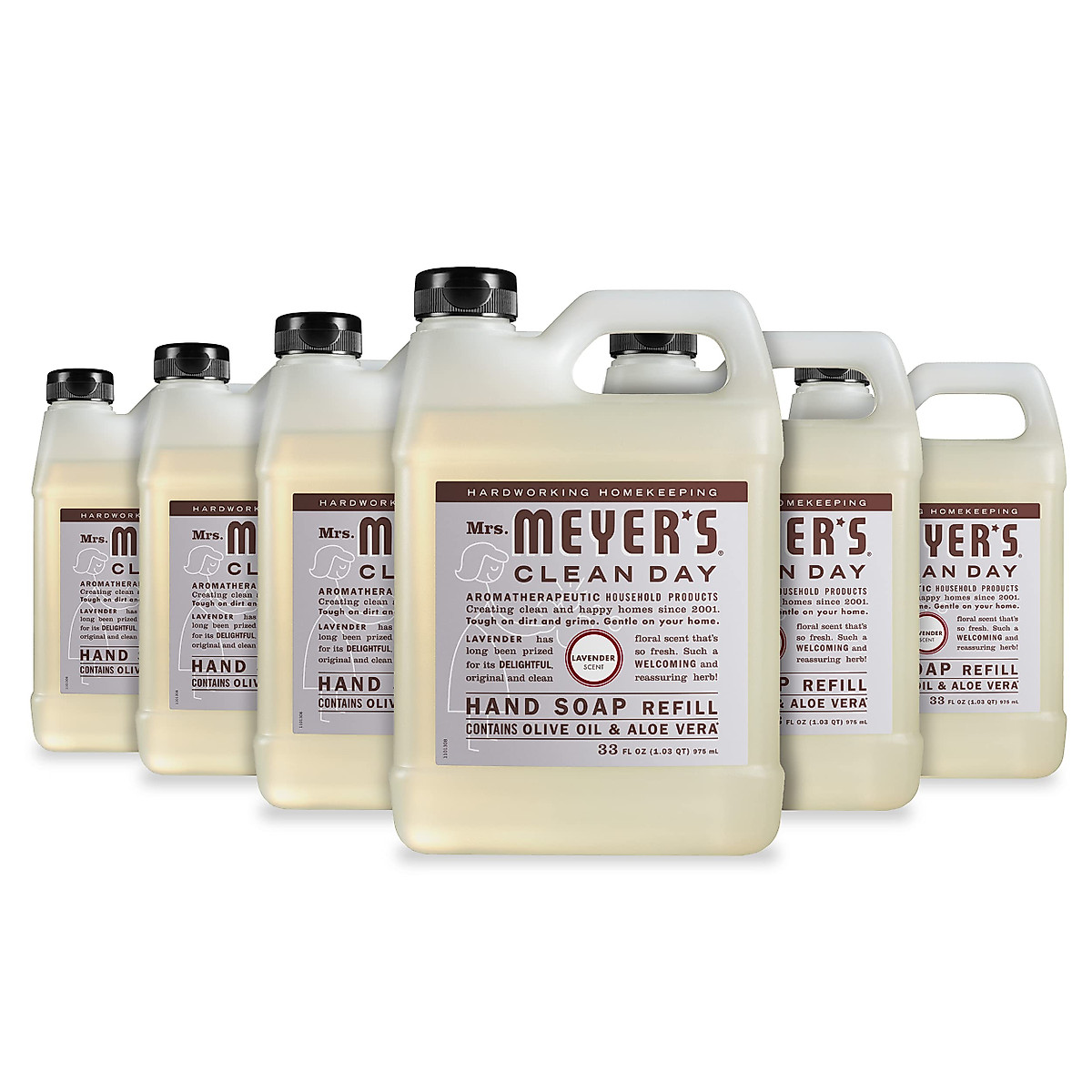 MRS. MEYER'S CLEAN DAY Hand Soap Refill, Made with Essential Oils, Biodegradable Formula, Lavender, 33 fl. oz - Pack of 6