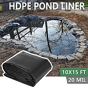 Topdeep 10x15 ft Pond Liner, LDPE 20 Mil Thickness Fish Pond Liners for Outdoor Ponds, Pond Skins for Waterfall, Fish or koi Pond, Fountains and Bed Planter