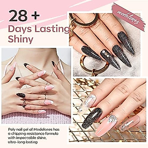 Modelones Poly Nail Extension Gel Kit - 6 Colors Poly Nails Gel Kit Nude Clear Black Pink All In One Starter Kit Builder Glue Gel with Nail Lamp Base Top Coat Set for Beginner DIY at Home Gifts