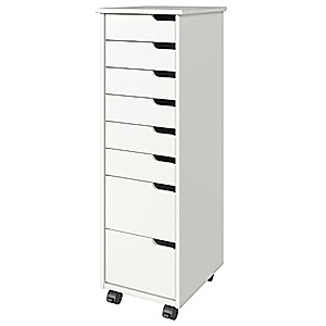 Adeptus Original Euro Roll Cart, Solid Wood, 6+2 Drawer Narrow Drawers Roll Carts, White