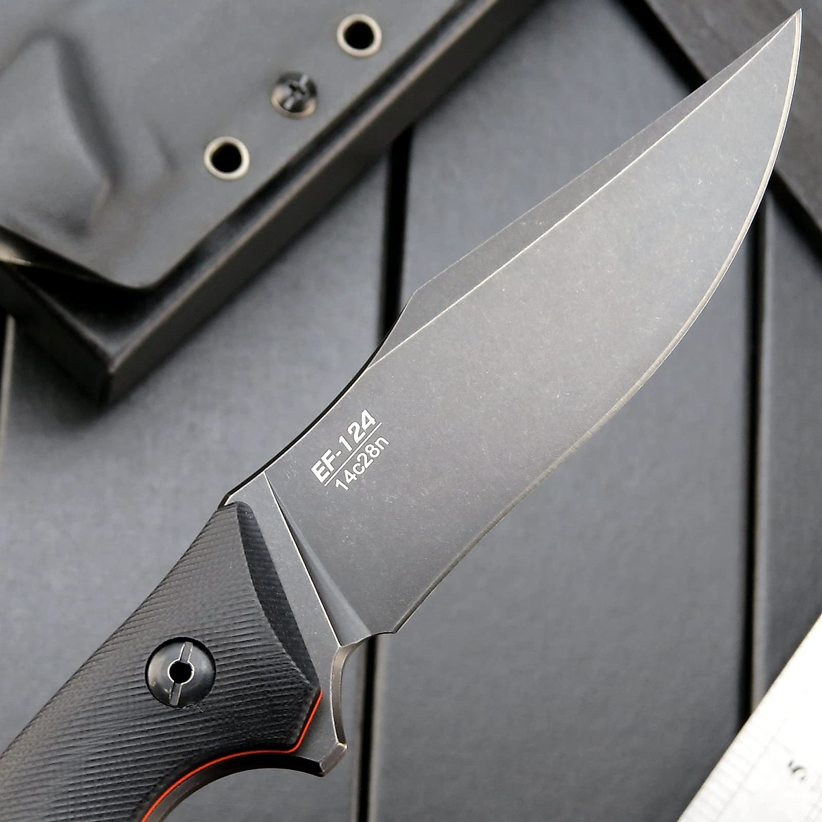 Eafengrow EF124 Fixed Blade Knife 14c28n Steel Blade Coated Black Titanium, G10 Handle Fixed Knife for Outdoor Camping Hunting Survival EDC Tool Knives with Kydex Sheath(Black)