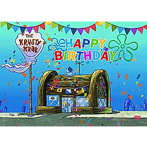 QHY 7x5ft Cartoon Animation Spongebob Theme Photography Backdrop Children Happy 1st Birthday Party Decorations Banner The Krusty Krab Photo Background Vinyl Baby Shower Booth Studio Props