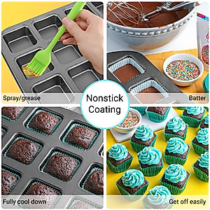 Beasea Brownie Pan with Dividers, 2 Set All Edges Square Cupcake Brownie Pans 12 Mini Cavity Non Stick Baking Carbon Steel Bread Mold Small Edge 3x4 Individual Cutter Sheet Tray for Cake Cookie Oven