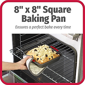 GoodCook MegaGrip 8" x 8" Nonstick Steel Square Baking Pan with Silicone Grip Handles, Gray - Square Baking Pan, Even Heat Distribution, Scratch-Resistant Nonstick Coating, Silicone Grip Handles