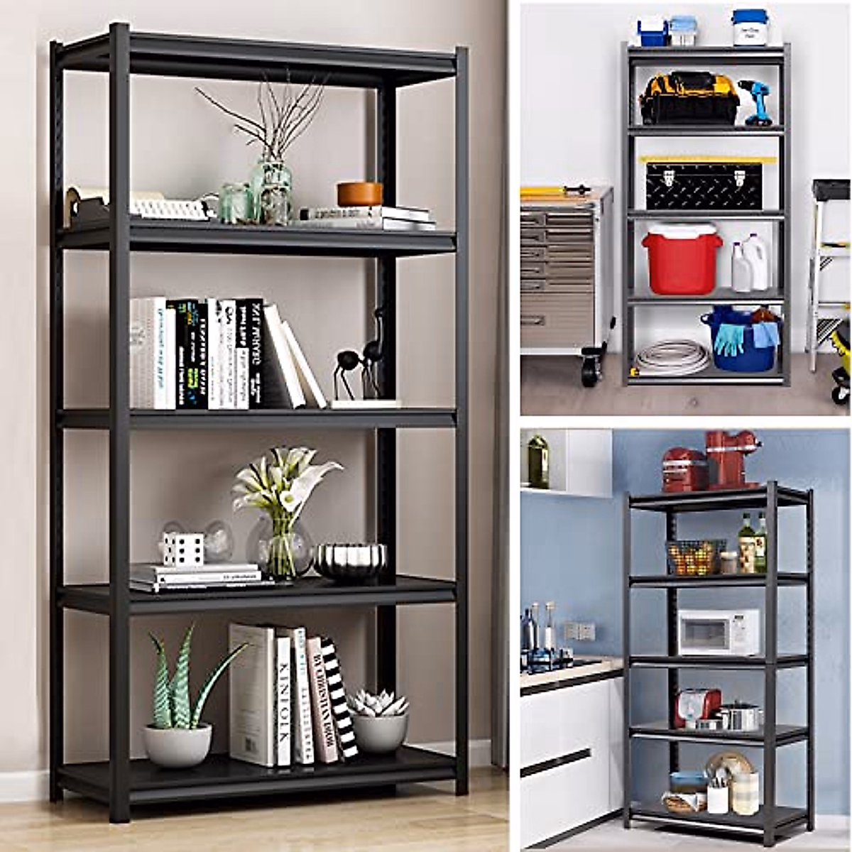 5-Tier Garage Shelving,Garage Storage Heavy Duty Shelving,Adjustable Metal Storage Shelf Units and Storage,Heavy Duty Metal Shelving,Metal Shelves Rack Warehouse Industrial Storage 63*31.5*15.7 Inch