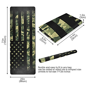 Baofu Camo American Flag Non Slip Yoga Mat Exercise Fitness Eco Friendly Hot Mat Long TPE Foldable Natural Non-Toxic Pilates Mat with Carrying Bag 71"x26"