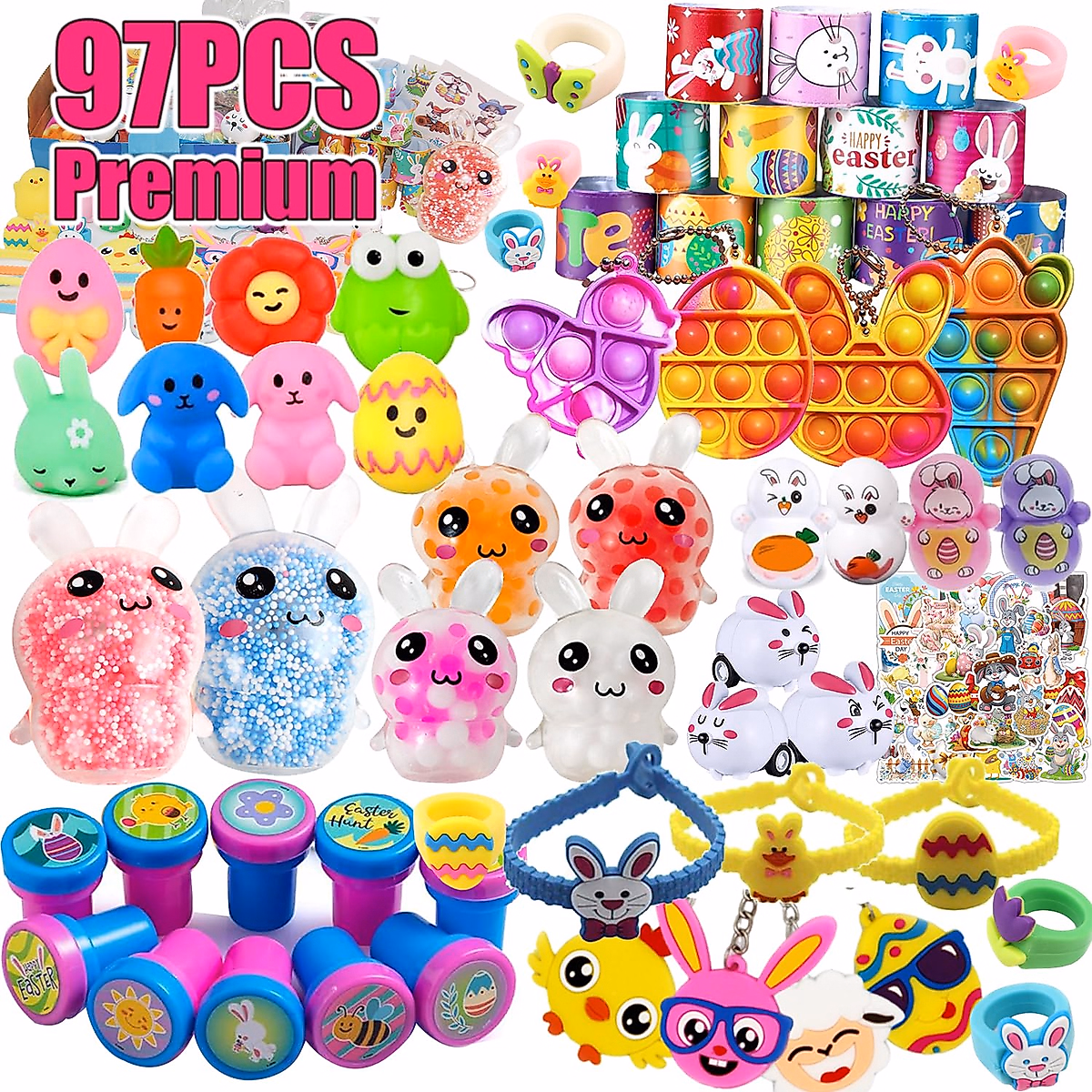 97 PCS Premium Easter Party Favors Assortment Toys for Kids,Easter Basket Stuffers, Easter Eggs Fillers Gifts, Easter Eggs Hunt, Pinata Filler Goodie Bags Stuffers Classroom Prizes Treasure Box Toys
