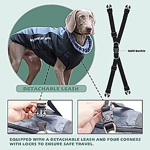 Estefanlo Warm Dog Cold Weather Vest Jacket with Double D Ring Leash and Reflective Logo Comfortable Waterproof Windproof Winter Sweater Outdoor Pet Clothing Snow for Medium Large Dog(2XL) Black