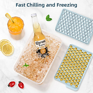 WIBIMEN Mini Ice Cube Trays, Upgraded Small Ice Cube Trays Easy Release, 104x4 PCS Tiny Ice Cube Tray Crushed Ice Tray for Chilling Drinks Coffee Juice(4Pack Blue Ice trays & Ice Bin & Ice Scoop)