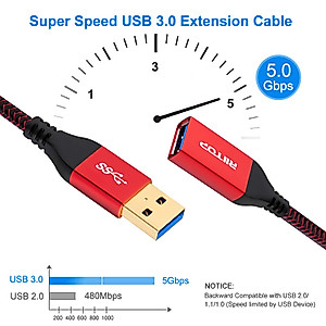 RIITOP USB 3.0 Extension Cable Short 1FT (2-Pack), USB 3.0 Type A Male to Female Extender 5Gbps Nylon Braided Cord Compatible with USB Disk, Keyboard, webcame, Printer