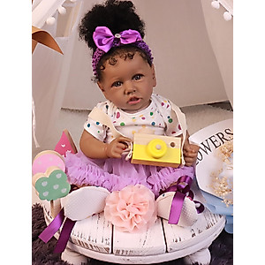 HOOMAI Lifelike Reborn Baby Dolls with Soft Body African American Realistic Girl Doll 22.8 Inch Best Birthday Gift Set