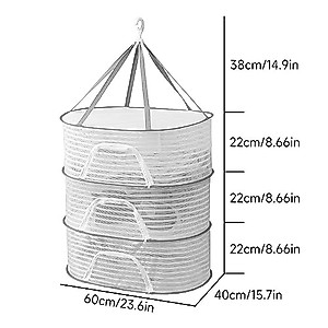 LokweeTal Herb Drying Rack Net 3 Layers Collapsible Mesh Hanging Clothes Drying Racks Windproof Hook 37x23.62x15.75 in Breathable Drying Rack