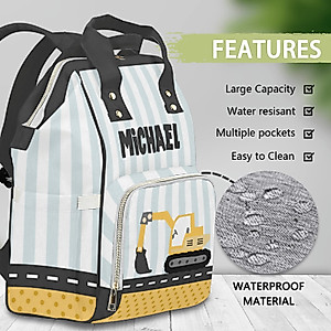 Personalized Diaper Bag Backpack Tote,Construction Machinery Dots,Custom Diaper Bags for Shower Gift