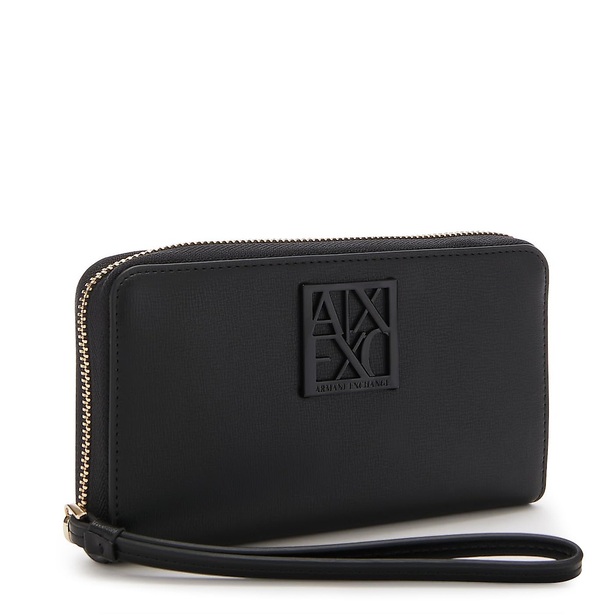 A|X Armani Exchange Women's Logo Zip Around Wallet Wristlet Wrislet Bag, Black, One Size