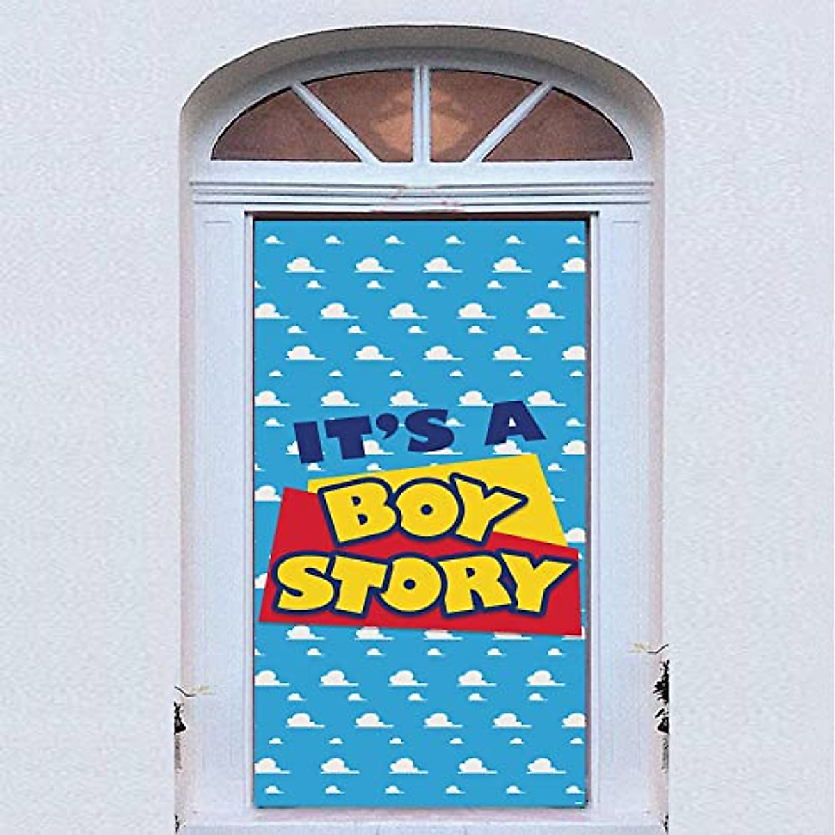 ZDX It's a Boy Story Door Banner 72.8x35.4in Blue Sky White Clouds Kids Baby Shower Decor Background Banner