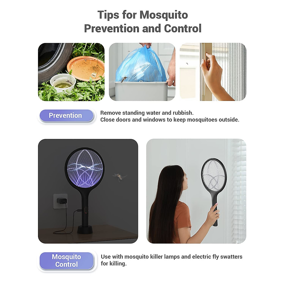 YISSVIC Electric Fly Swatter 4000V Bug Zapper Racket Dual Modes Mosquito Killer with Purple Mosquito Light Rechargeable for Indoor Home Office Backyard Patio Camping