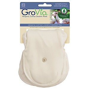 GroVia 100% Certified Organic Cotton Reusable Soaker Pad for Baby Cloth Diapering Hybrid Diaper Shell (2 Count)