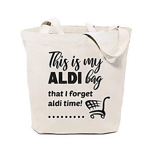 GXVUIS This Is My Aldi Bag That I Forget Aldi Time Canvas Tote Bag for Women Aesthetic Reusable Grocery Shopping Bags White