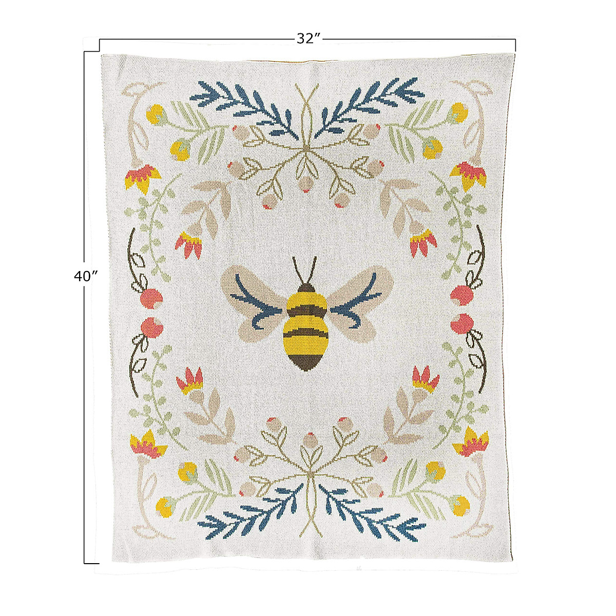 Creative Co-Op 40" L x 32" W Cotton Knit Baby Bee Blanket, Multicolor