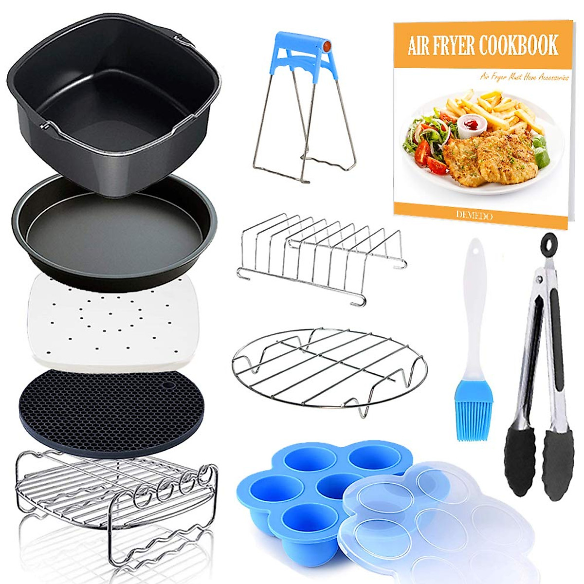 Square Air Fryer Accessories, Set of 12 for Most 4.1L Air Fryers,Philips Air Fryer 4.1L-5.6L,COSORI 4.7L,Tower Air Fryers Vortx 4L 4.3L and Oven,Air Fryer Baking Pans, Air Fryer Liners,Recipe Cookbook