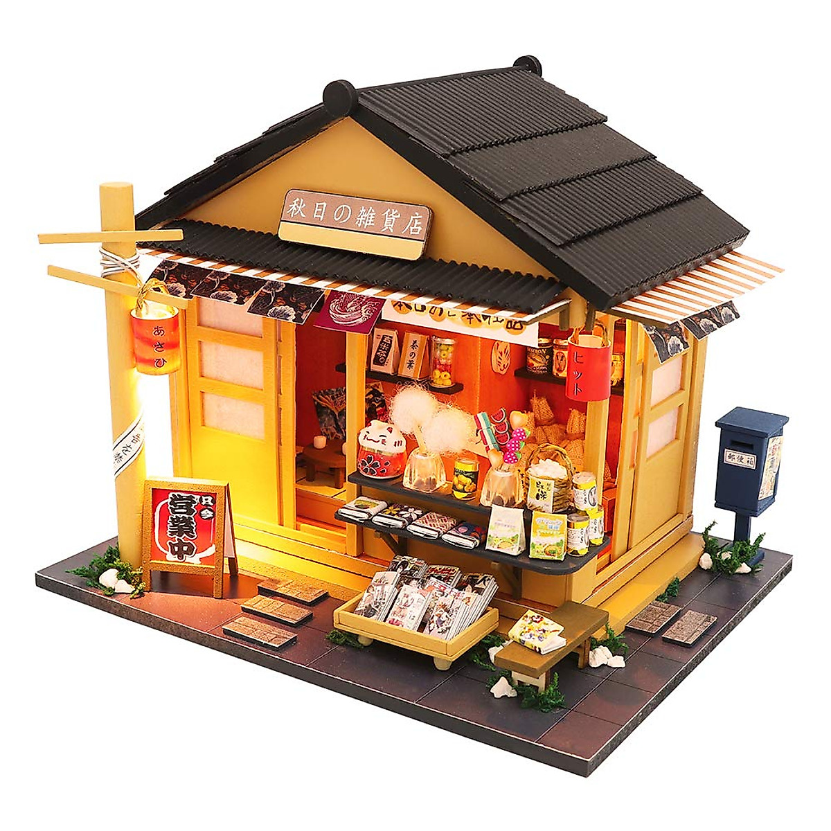 Spilay DIY Miniature Dollhouse Kit with Wooden Furniture,Handmade Japanese Style DIY Dollhouse Kit with Dust Cover & LED,1:24 Scale Creative Room Gift Idea for Adult Teenager Lover(Grocery Store)