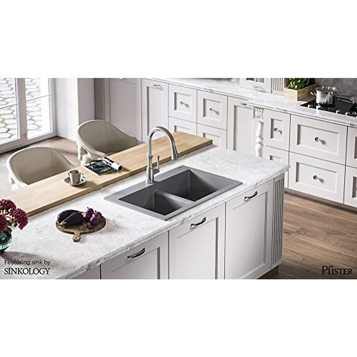 Pfister Wheaton Kitchen Faucet with Pull Down Sprayer and Soap Dispenser, Single Handle, High Arc, Stainless Steel Finish, GT529WH1S, Large