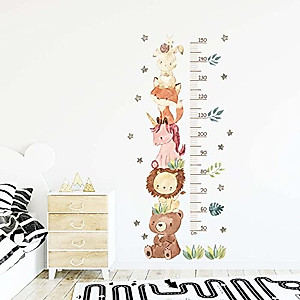 Kawaii Wall Decorations, Cute Cartoon Height Chart Stickers, Growth Chart for Wall, Living Room, Bedroom Wall Decoration Stickers (Bear Stacked)