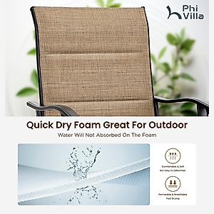 PHI VILLA Outoor Swivel Bar Stools Set of 6 with Armrest and Backrest, High Top Patio Bar Stool & Chairs with Padded Brown Textilene Fabric