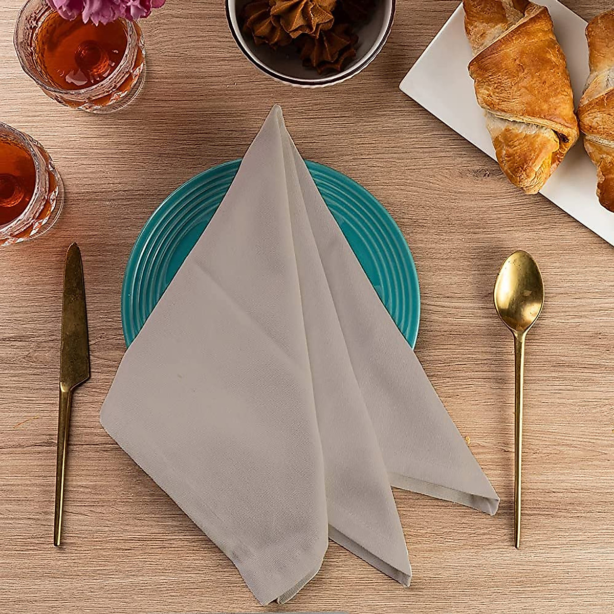 Candy Cottons Taupe Cloth Dinner Napkins Cotton 18x18 in Washable Napkins Cloth| Absorbent Reusable Spring Easter Basket Decor Pk of 6 Table Napkins Cocktail Party Wedding BBQ Cafe Cloth Napkins