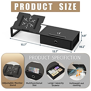 WESTREE Monitor Stand Riser with Adjustable Laptop Stand Riser, Dual Monitor Stand with Drawer, Desktop Oraganizer Stand for Computer,Laptop,Screen