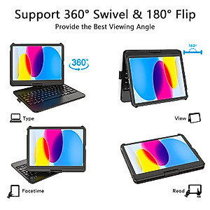 TaIYanG for iPad 10th Generation Case with Keyboard for iPad 10.9" 2022, Touch Keyboard for iPad 10th Generation Case -360° Rotatable,Pencil Holder,Touch Trackpad Keyboard Case for iPad 10th Gen