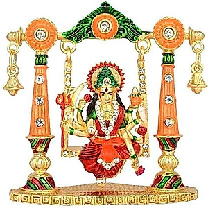 Aadhya Wellness Metal Goddess Maa Durga Sherawali MATA Idol on Jhula Metal Statue Car Dashboard Temple Puja Home Decor Office Showpiece Decorative Showpiece 6.8 cm Multicolor
