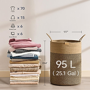 Nunsino 95L Laundry Hamper Basket,Baby Nursery Woven Storage Basket for Toys Bin,Pillows,Blankets,Clothes,Dark&Brown