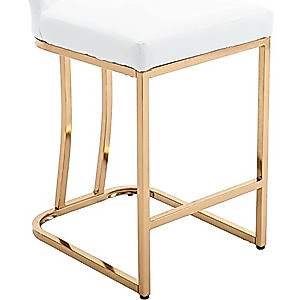 RIVOVA 24" Counter Height Bar Stools Set of 2 with Back, Modern PU Leather Bar Stool for Kitchen Island, Upholstered Pub Stools with Footrest, Armless Dining Chairs for Bar, White