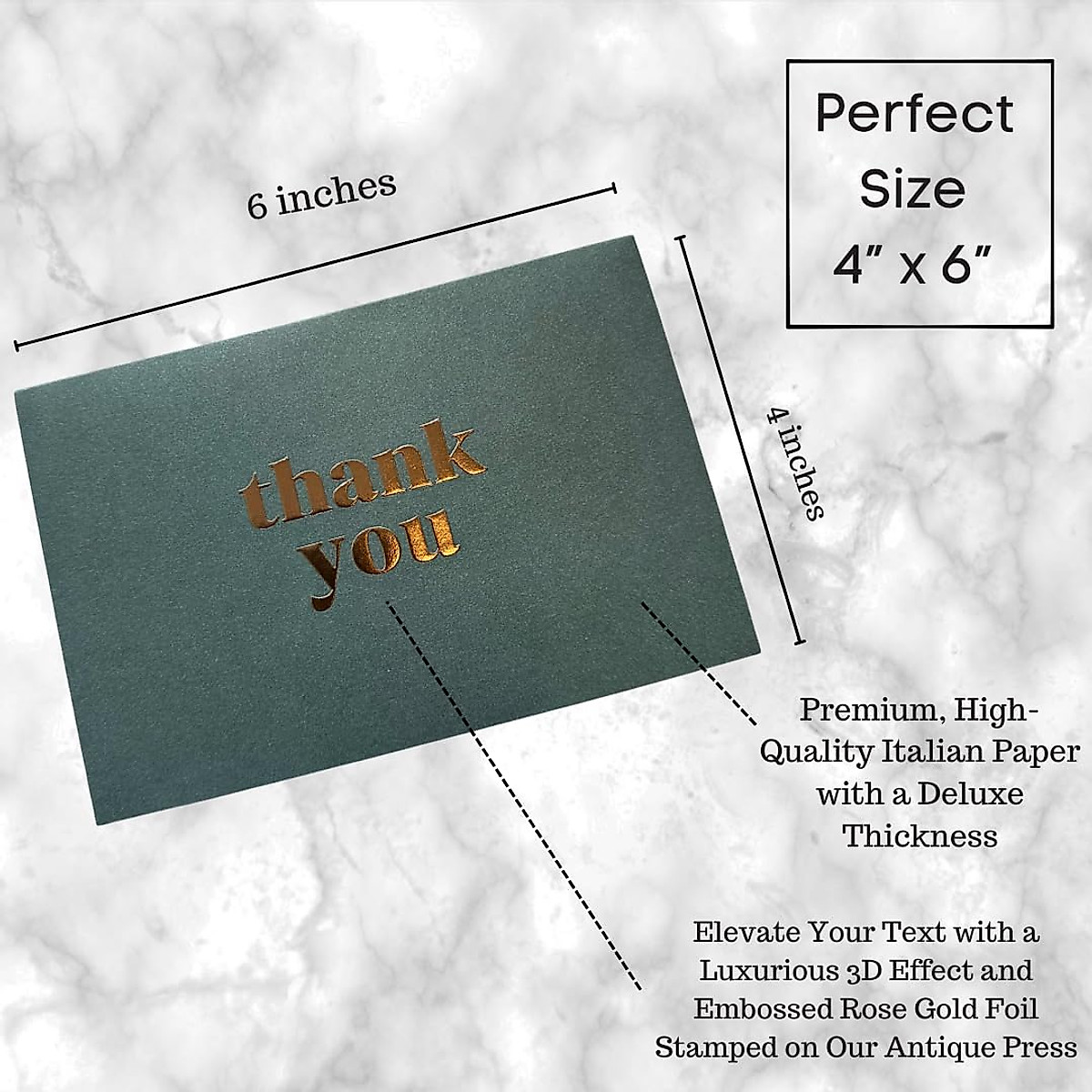 RUN2PRINT (36 Pack Thank You Cards With Envelopes & Stickers - Elegant Green Embossed Rose Gold Foil Pressed - Blank Notes Wedding, Bridal, Baby Shower, Business and Formal All Occasion Cards