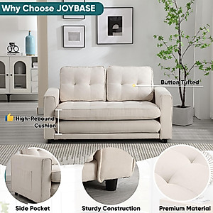 JOYBASE Sleeper Loveseat Pull Out Sofa Bed, Modern Upholstered Convertible Pull Out Couch Sleeper Sofa for Living Room (Beige, Fabric)