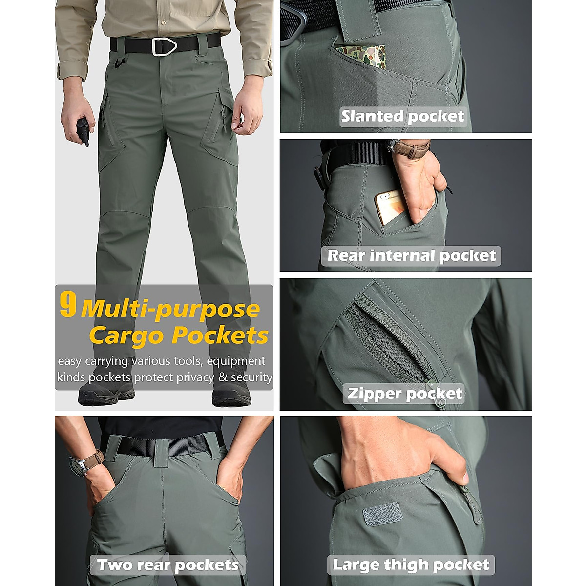 ReFire Gear Mens Summer Lightweight Quick Drying Sportswear Outdoor Pants Stretch Multi-Pockets Rip-Stop EDC Army Combat Work Tactical Pants, Army Green, 32W x 30L