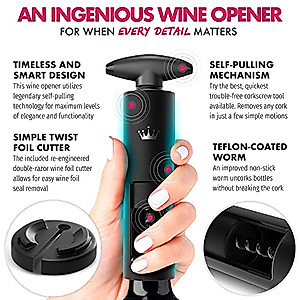 VINABON Self-Pulling Wine Opener - New 2023 2-in-1 Professional-Quality Twister Wine Corkscrews with Wine Foil Cutter - Manual Easy-Turn Wine Bottle Opener Corkscrew. Includes WineGuide Ebook