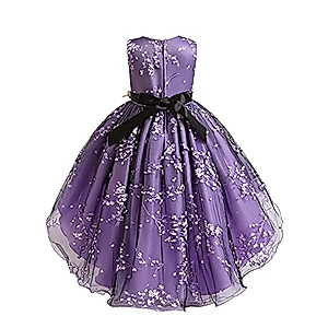 USEMPER Flower Girl Dresses for Wedding Girls Princess Gown Girl Fancy Dress Baptism Dresses for Baby Girls High Low Tulle with Train Size 5T 6T Years(Purple 120)