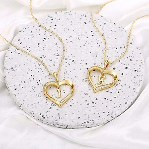 Heart Initial Necklace for Women, 14K Gold Plated Cubic Zirconia Heart Pendant Necklace, Dainty Initial Charm Necklace Alphabet Letter A to Z Initial Jewelry for Women Girls