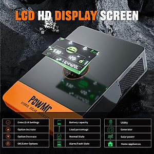 PowMr 5000W Hybrid Solar Inverter 48V DC to 110V/120V/208V/240V AC, Single &Split &Three Phase Pure Sine Wave Inverter with 100A MPPT Controller, Support Parallel, for 48V LiFePO4/Li/GEL/AGM Battery
